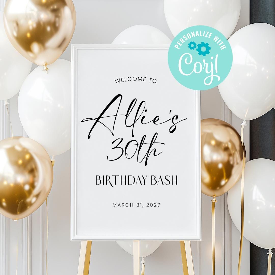 Fully Editable 30th Birthday Welcome Sign, Minimalist 30th Birthday ...