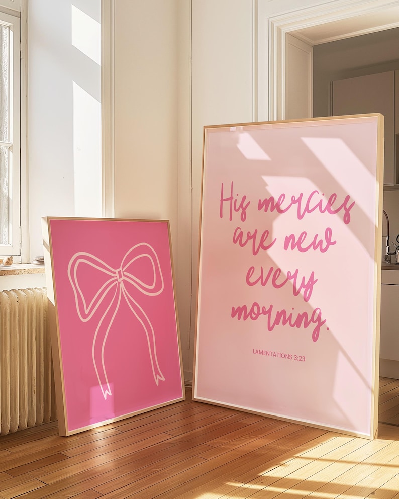 Pink Christian Wall Art Set of 2, Pink Bible Verse Decor, Lamentations ...