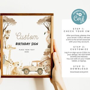 Editable Safari Birthday Sign, Safari Birthday Table Sign, Baby Shower ...