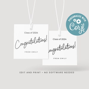 Editable Graduation Gift Tag Minimalist Congratulations Favor Tag Grad ...