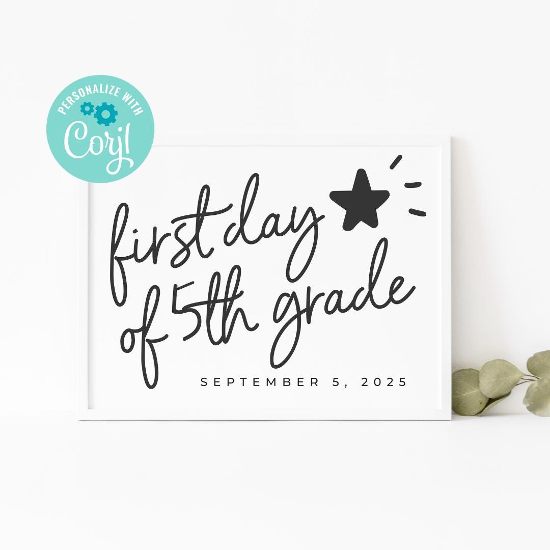 First Day of 5th Grade Sign Minimalist First Day of School Printable ...