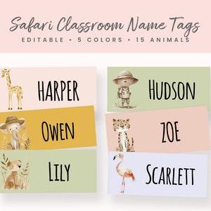 Safari Classroom Name Tags, Editable Elementary School Name Tag ...