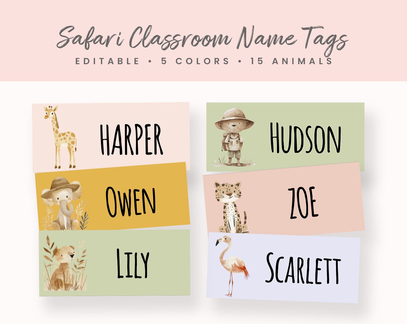 Safari Animal Classroom Name Tags, Editable Desk Labels (digital ...