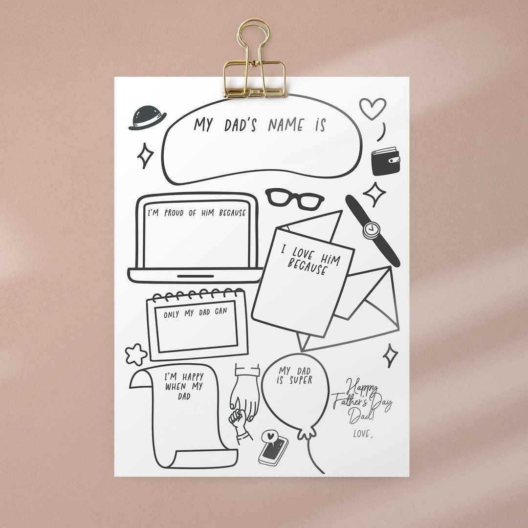 Happy Father's Day Coloring Page for Kids, All About My Dad Father's ...