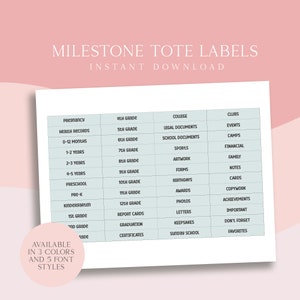 Milestone Tote Labels, Kids Memory Box, Keepsakes Box, File Labels, DIY ...