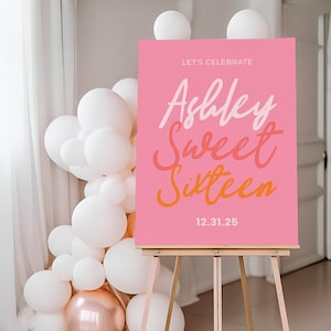 Sweet Sixteen Welcome Sign Modern Pink Sweet 16 Birthday Party Entrance ...