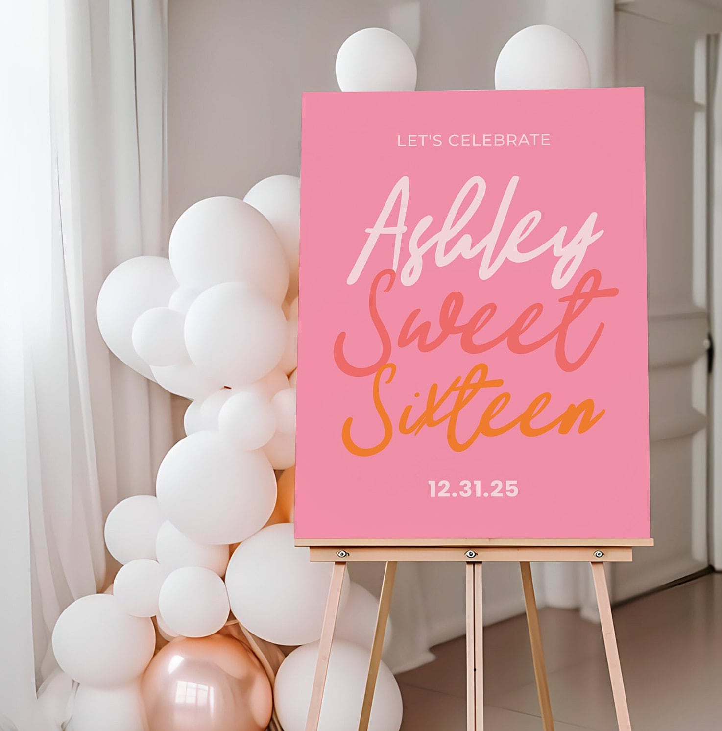 Sweet Sixteen Welcome Sign Modern Pink Sweet 16 Birthday Party Entrance ...