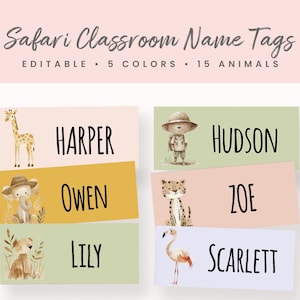 Safari Classroom Name Tags, Editable Elementary School Name Tag ...