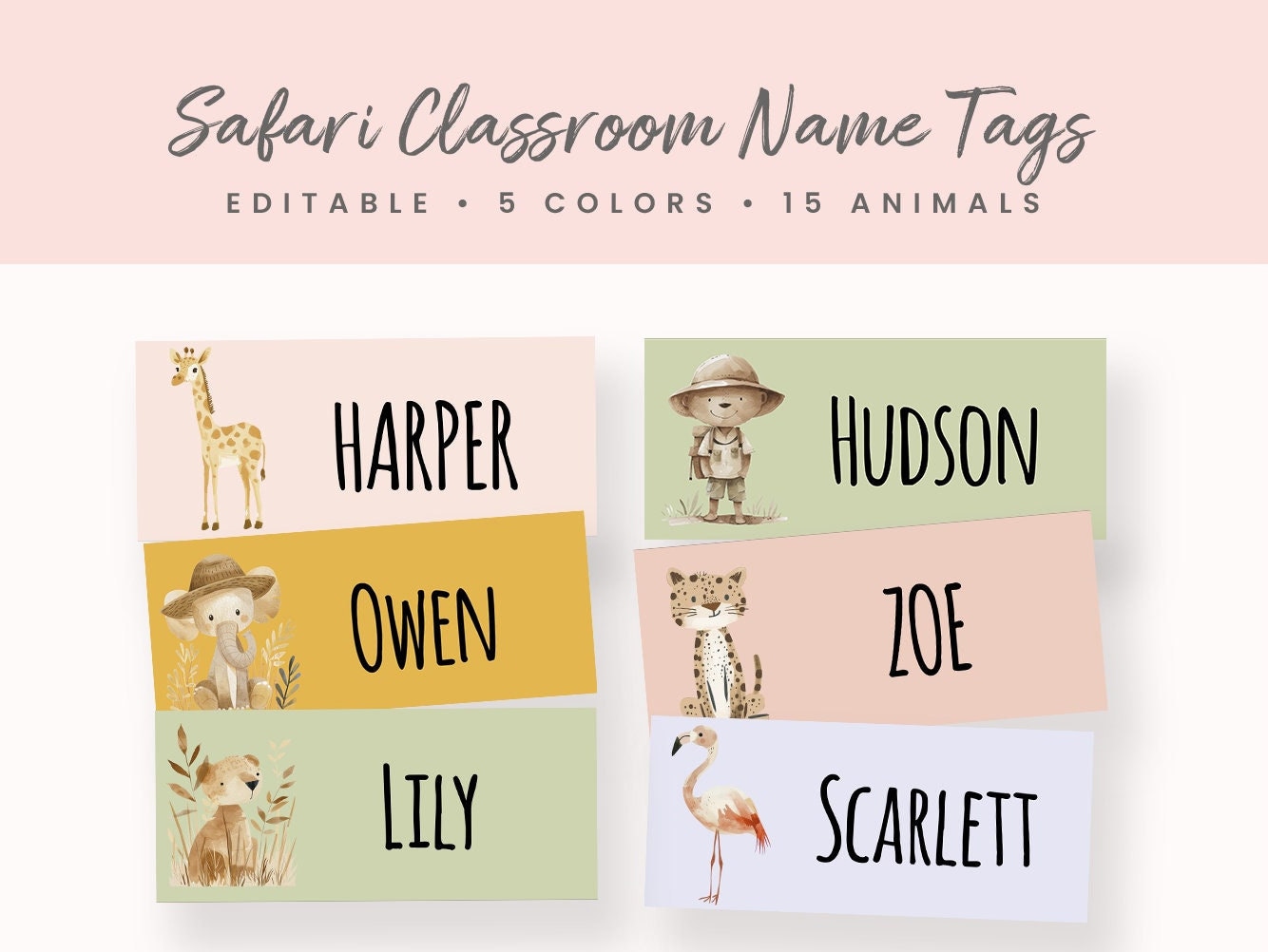 Safari Animal Classroom Name Tags, Editable Desk Labels (digital ...