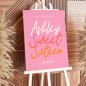 Sweet Sixteen Welcome Sign Modern Pink Sweet 16 Birthday Party Entrance ...