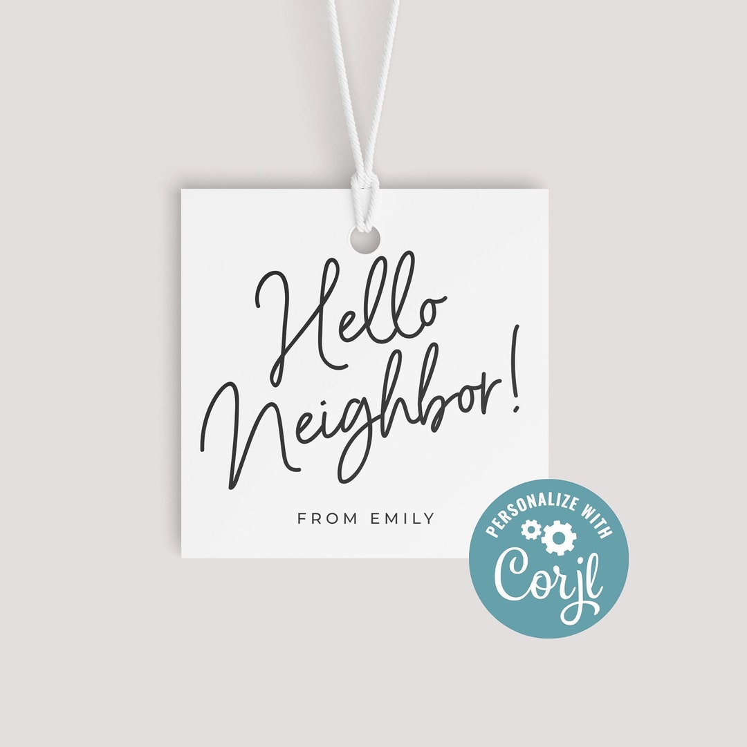 Hello Neighbor Gift Tag Minimalist Housewarming Gift Tag New Neighbor ...