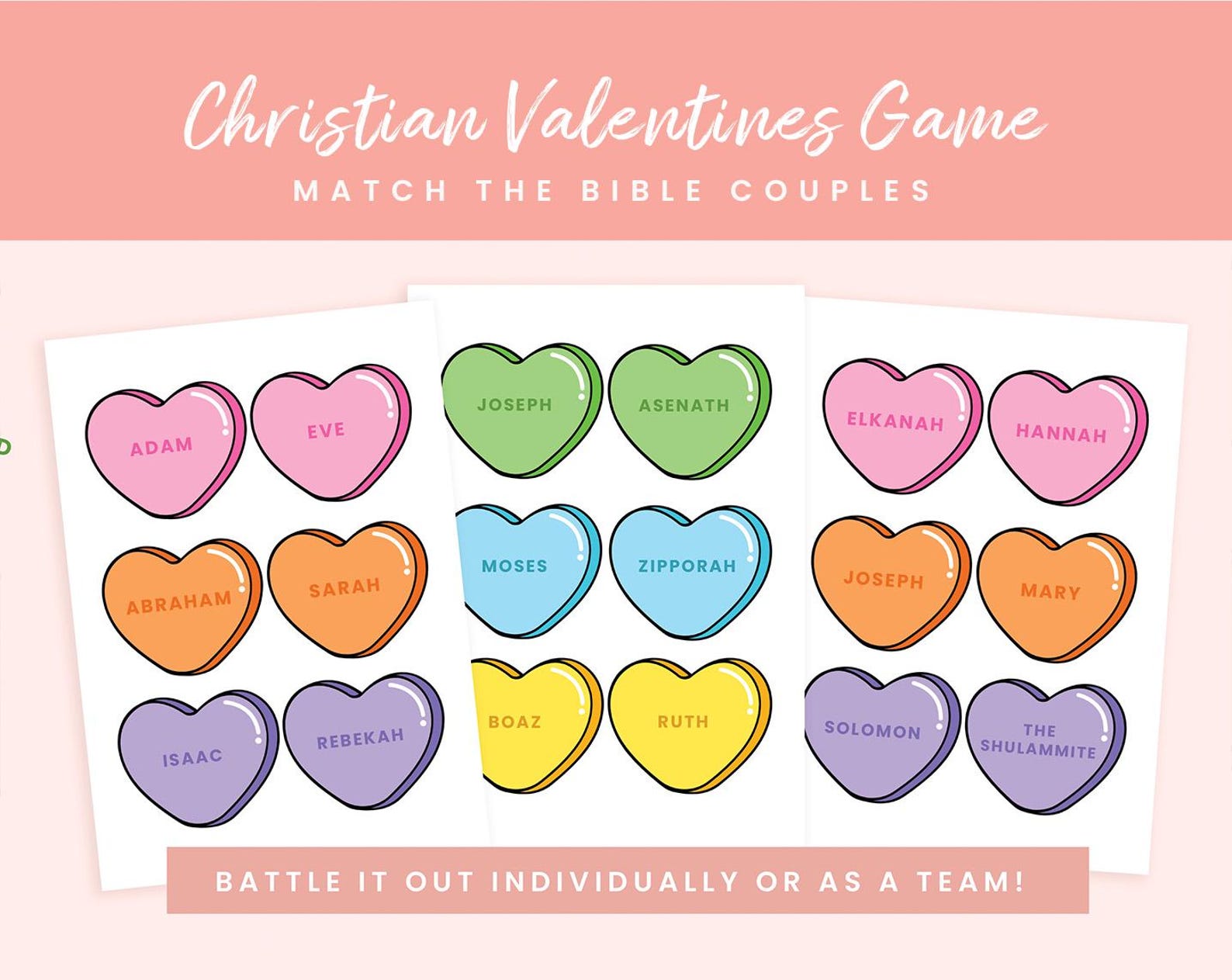 Valentines Bible Game, Bible Couples Matching Game, Christian ...