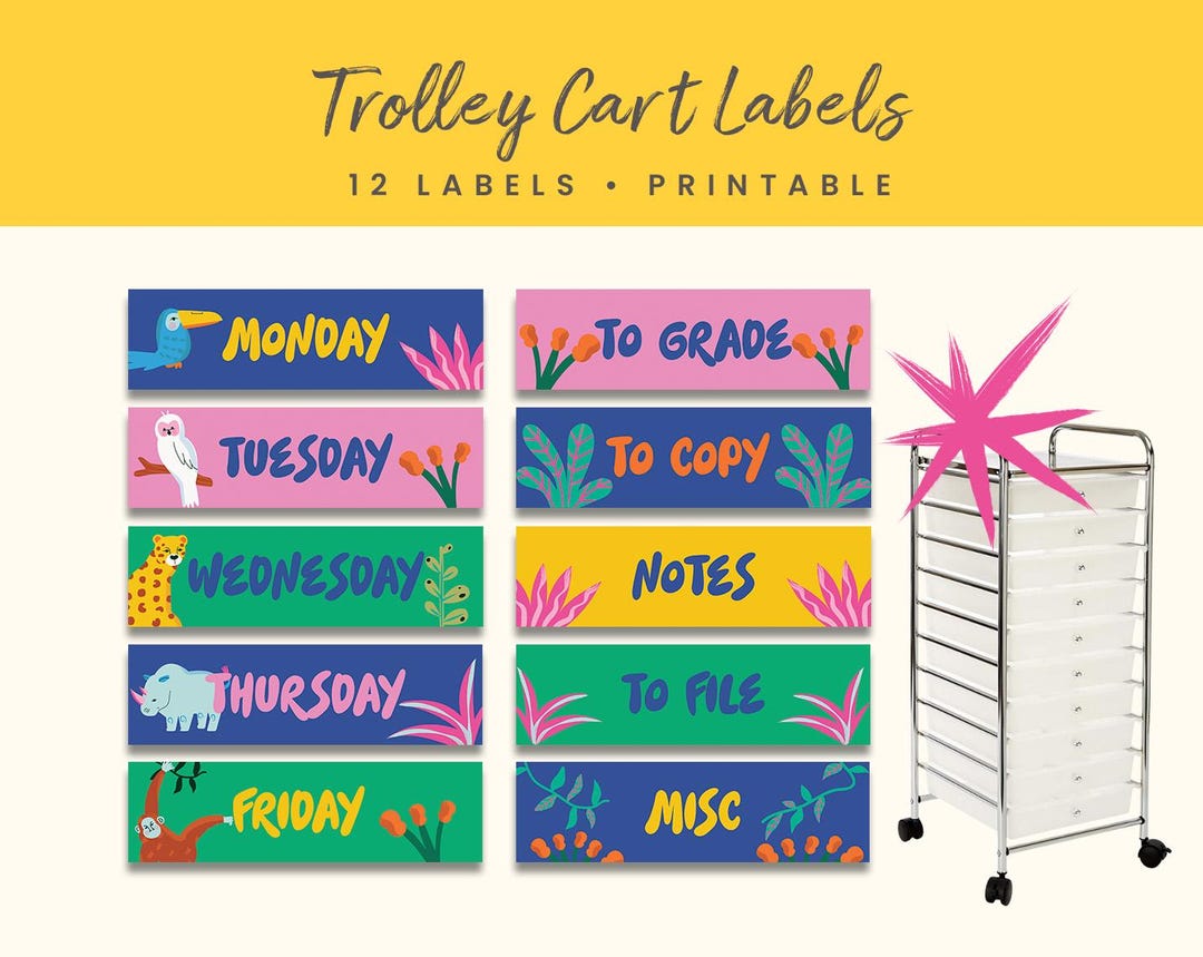 Colorful Classroom Rolling Cart Labels, Classroom Trolley Cart Labels ...