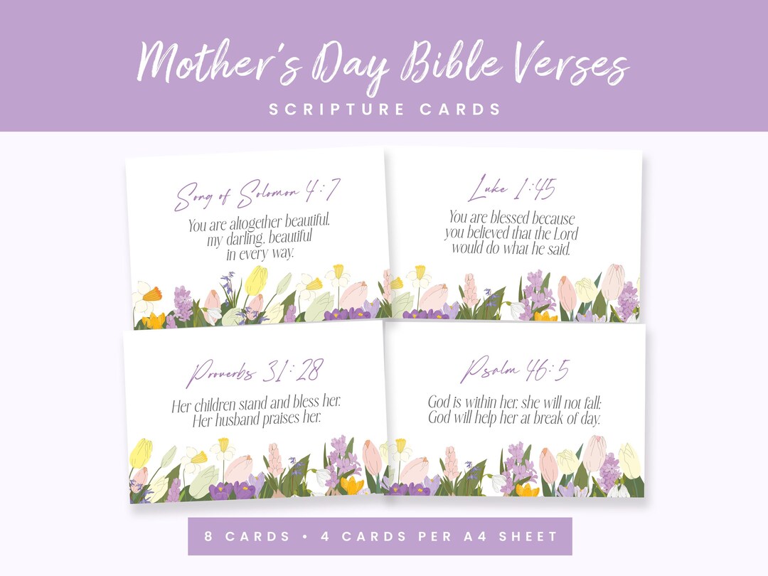 Mother's Day Scripture Cards, Mother's Day Bible Verse Cards, Mother's ...