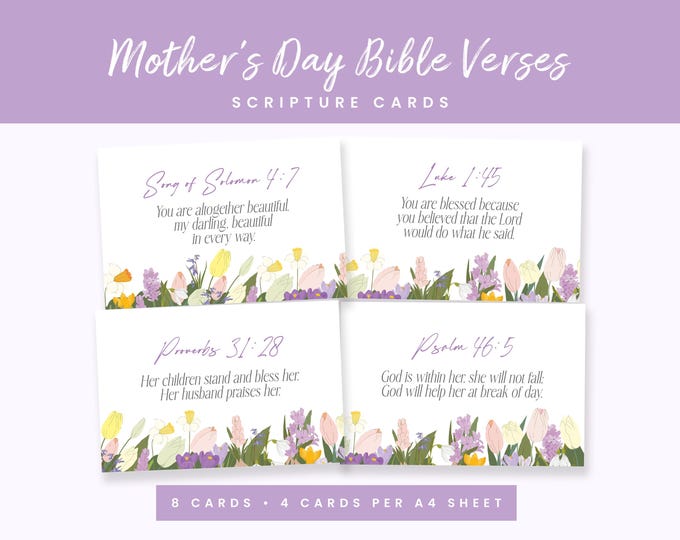 Printable Scripture Cards Set X6, Mother's Day Bible Cards, Women Bible ...