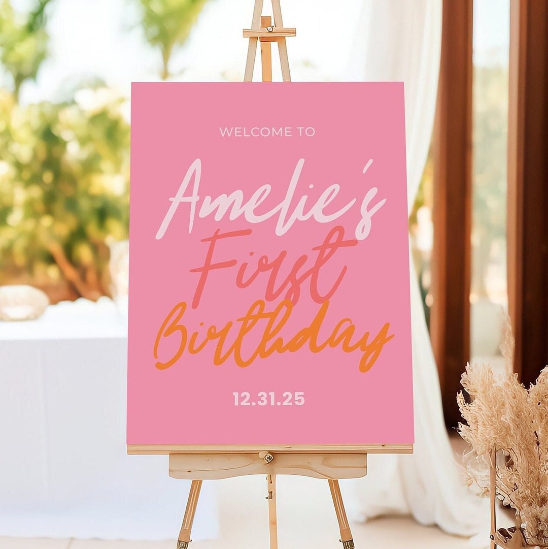Pink Birthday Welcome Sign, Modern Party Decor (digital Download) - Etsy