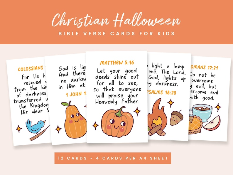 Christian Halloween Bible Verse Cards, Christian Halloween Activity for ...