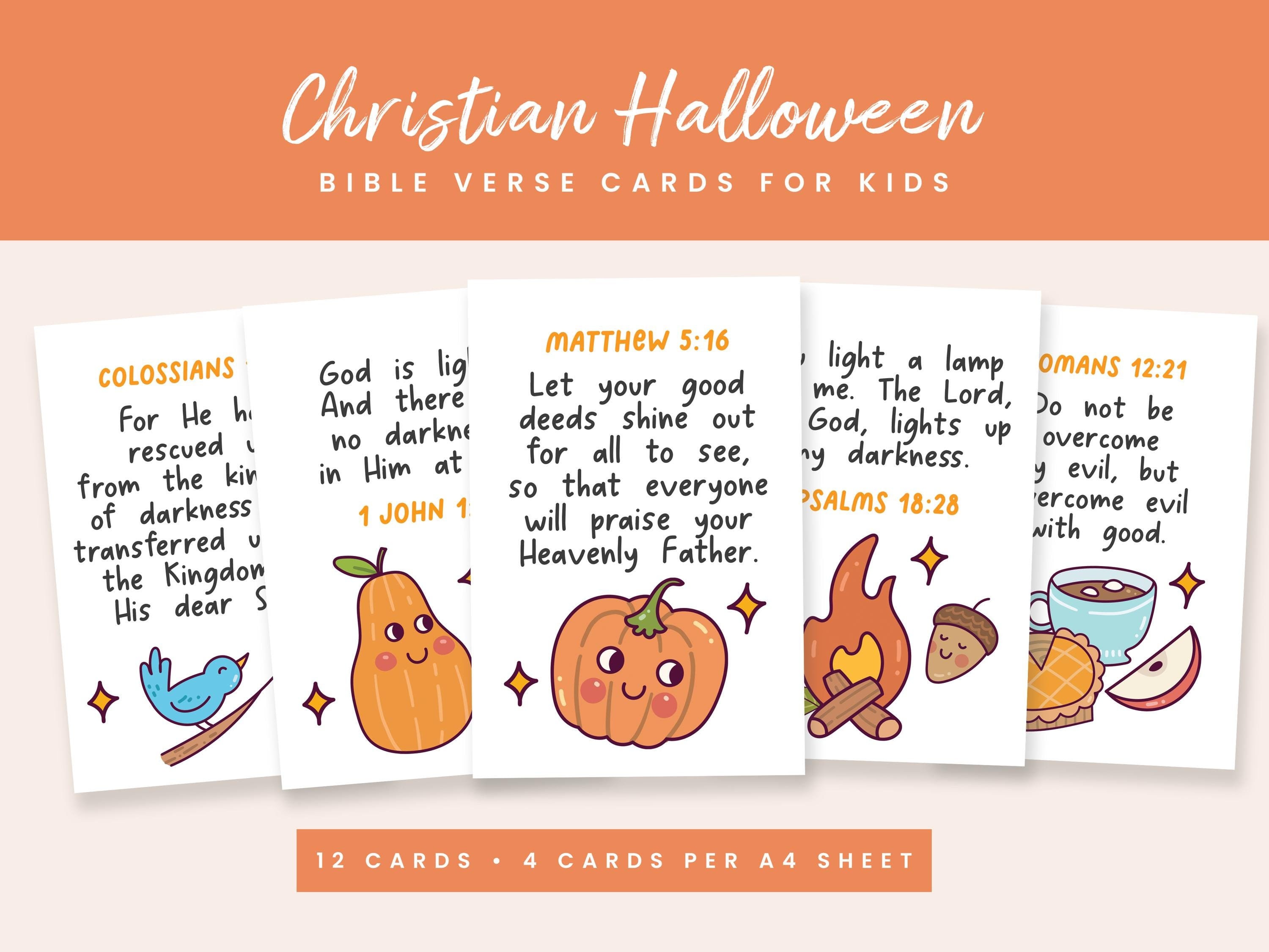 Christian Halloween Bible Verse Cards, Christian Halloween Activity for ...
