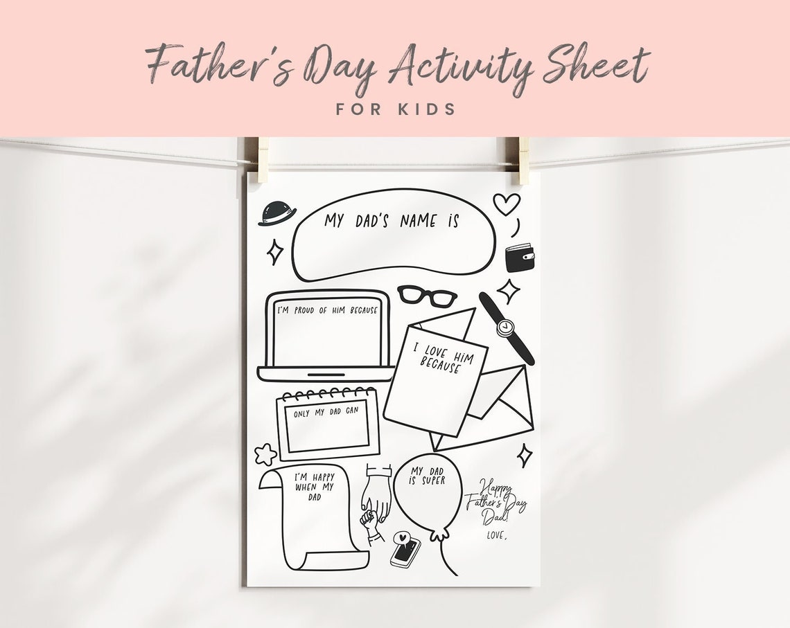 Happy Father's Day Coloring Page for Kids, All About My Dad Father's ...