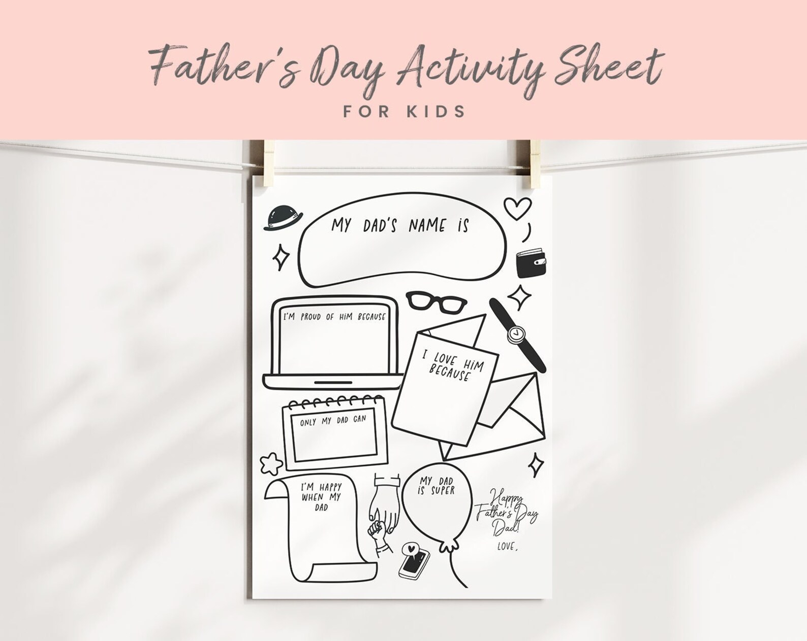 Happy Father's Day Coloring Page for Kids, All About My Dad Father's ...
