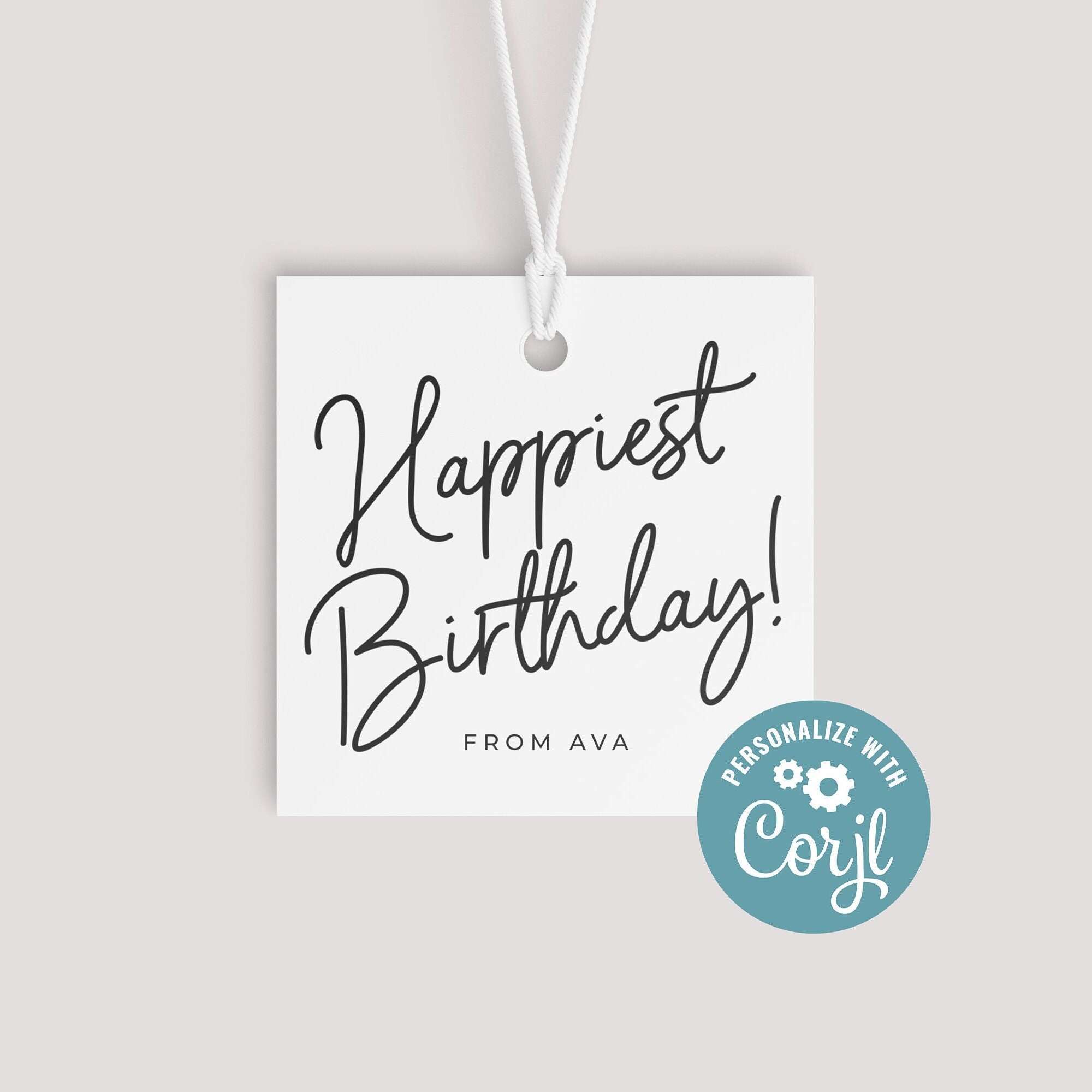 Minimalist Happy Birthday Gift Tag Happiest Birthday Favor Tag Birthday ...