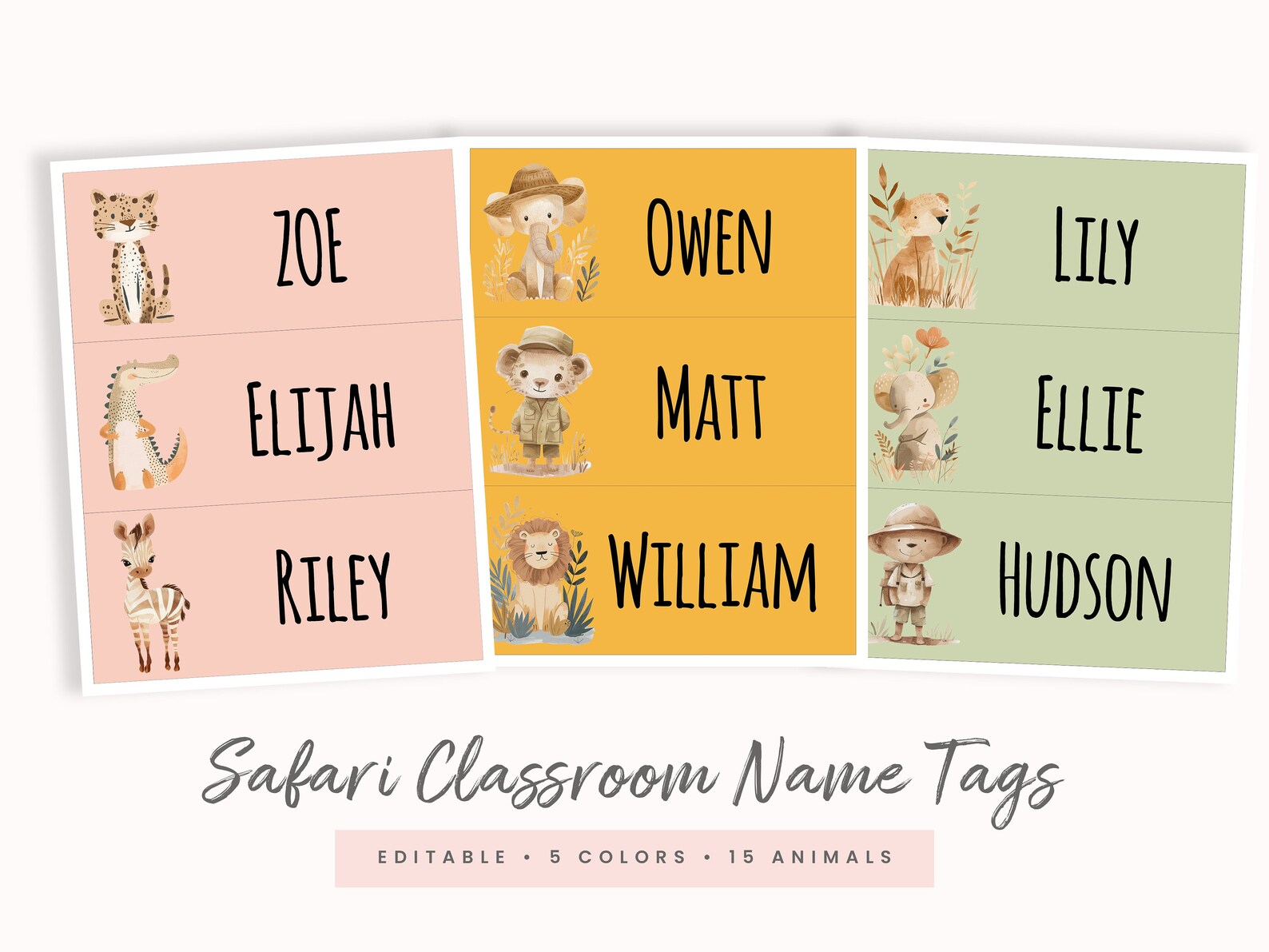 Safari Classroom Name Tags, Editable Elementary School Name Tag ...