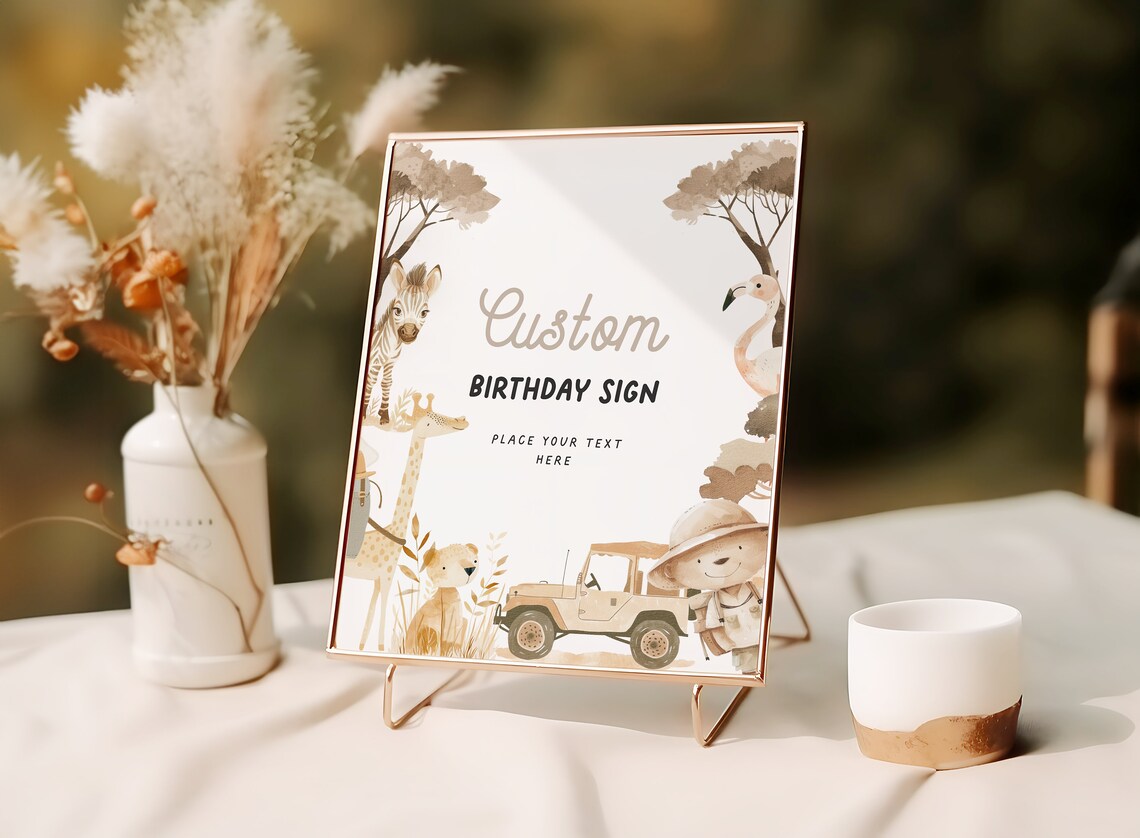 Editable Safari Birthday Sign, Safari Birthday Table Sign, Baby Shower ...