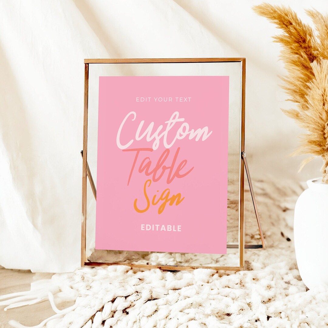 Editable Bridal Shower Table Sign Modern Pink Bridal Shower Decoration ...
