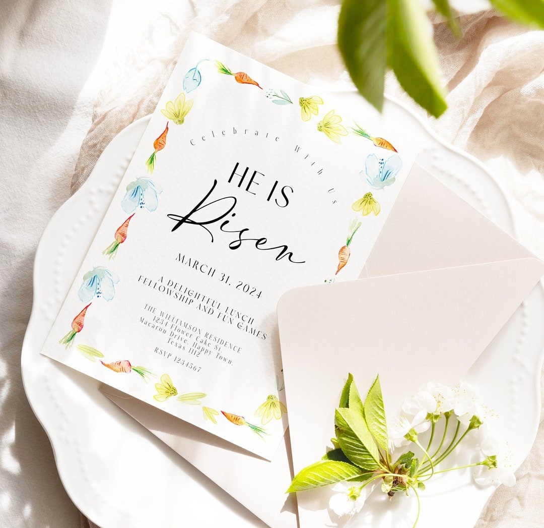 Editable He is Risen Invitation, Easter Party Invitation, Easter Sunday ...