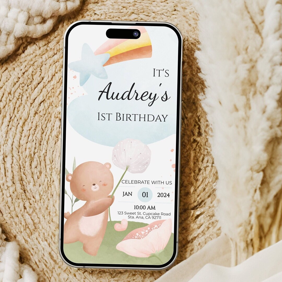 1st Birthday Digital Invitation for Girls Editable Birthday Mobile ...