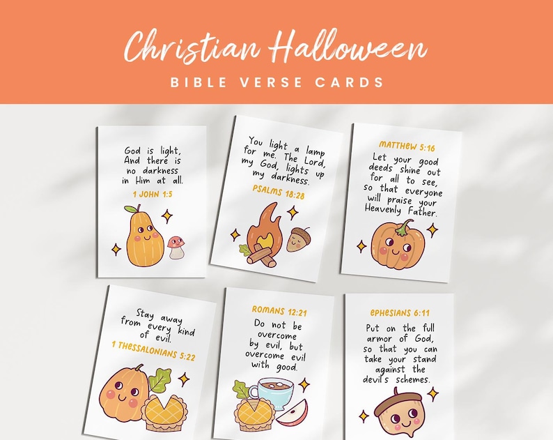 Christian Halloween Bible Verse Cards, Christian Halloween Activity for ...