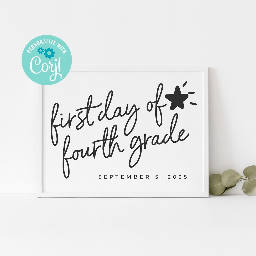 First Day of 4th Grade Sign Minimalist First Day of Fourth Grade ...