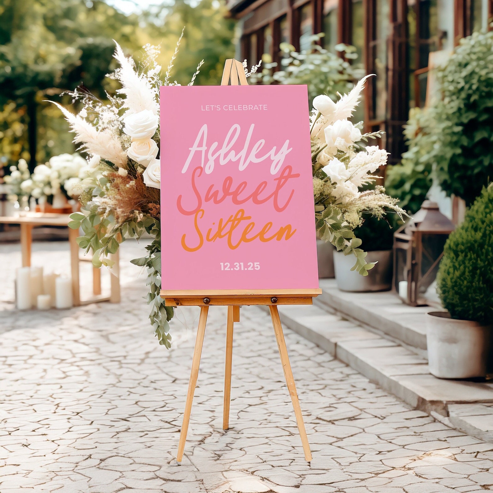Sweet Sixteen Welcome Sign Modern Pink Sweet 16 Birthday Party Entrance ...
