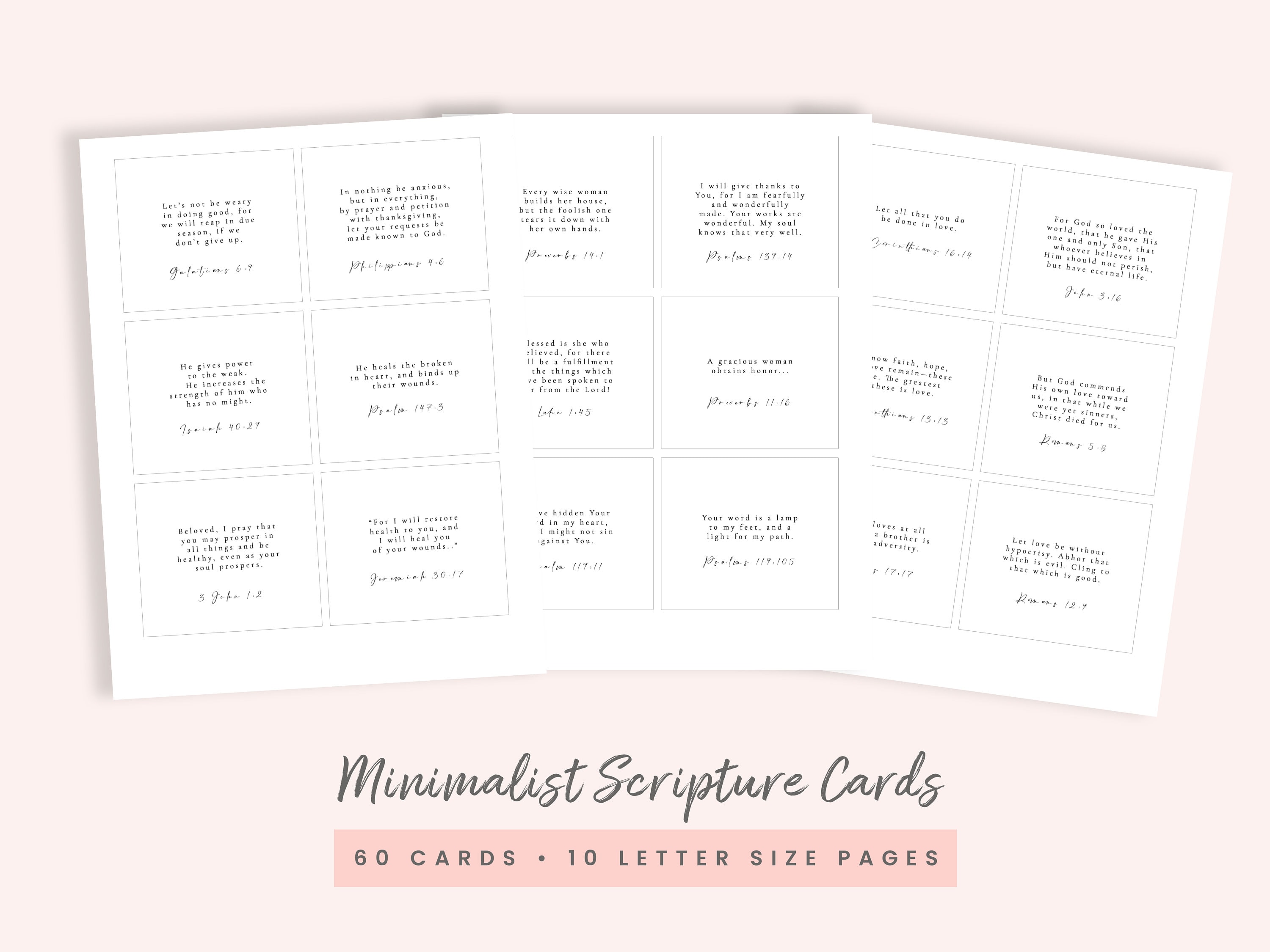 60 Scripture Cards, Memory Verses, Bible Verse Cards, Minimalist ...