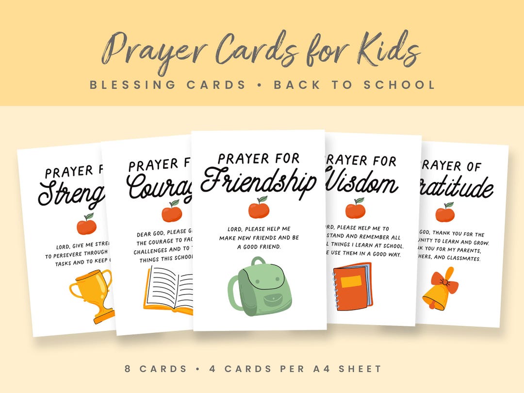 First Day of School Prayer Cards for Kids Christian Back to School ...