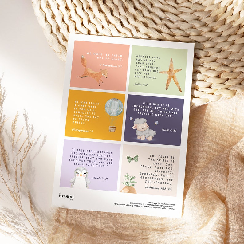 Memory Verses, Lunch Box Notes for Kids, Bible Verse Cards for Kids ...