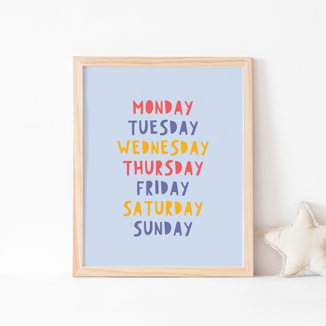 Colorful Days of the Week, Kids Wall Art, Educational Wall Art, Kids ...