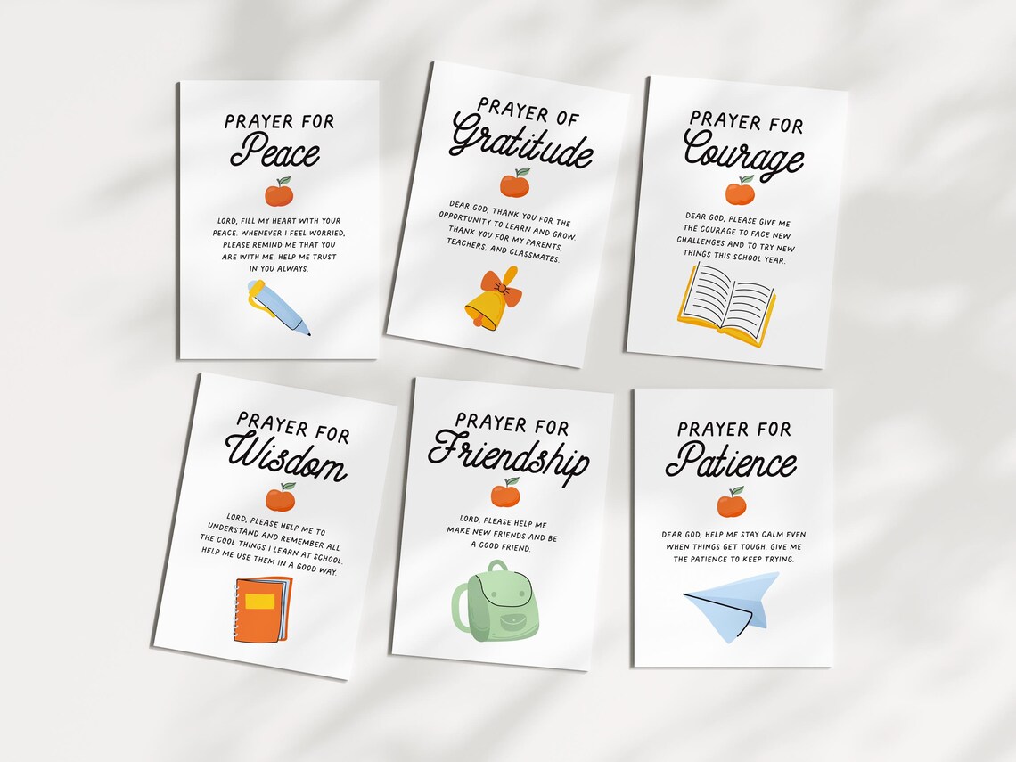 First Day of School Prayer Cards for Kids Christian Back to School ...