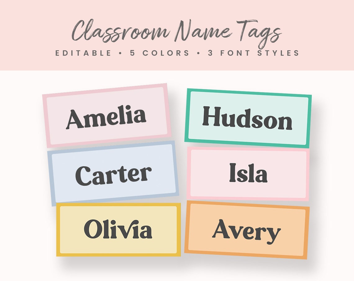 Editable Student Name Tags, Pastel Classroom Name Tags for Kids ...