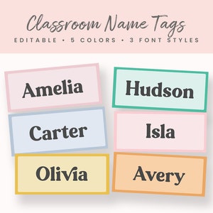 Editable Student Name Tags, Pastel Classroom Name Tags for Kids ...