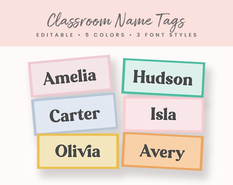 Editable Student Name Tags, Pastel Classroom Name Tags for Kids ...