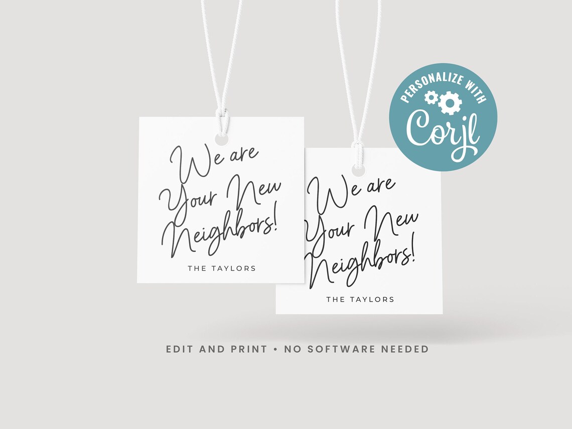 Minimalist New Neighbor Gift Tag Editable Housewarming Cookie Tag New ...