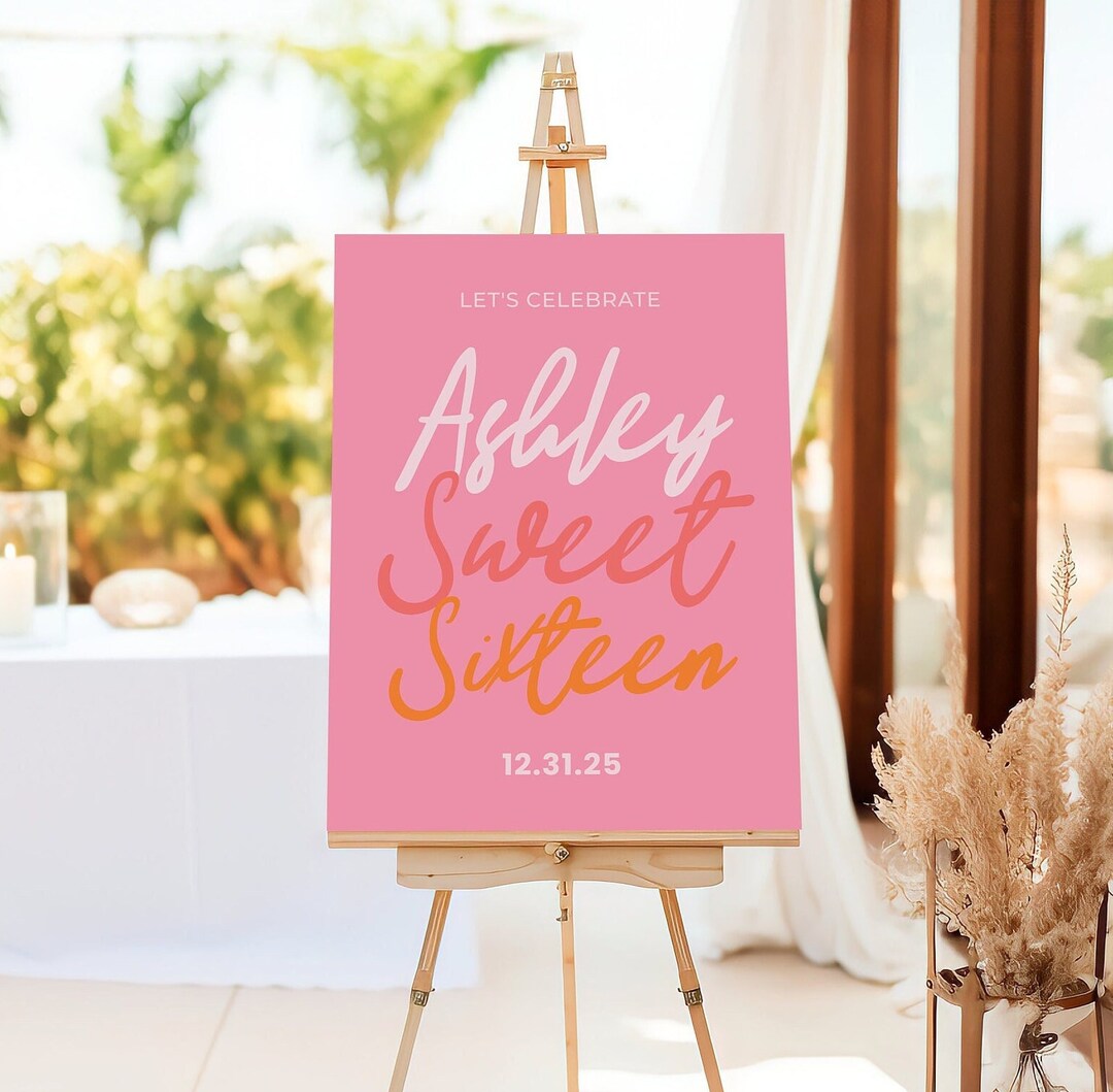Sweet Sixteen Welcome Sign Modern Pink Sweet 16 Birthday Party Entrance ...