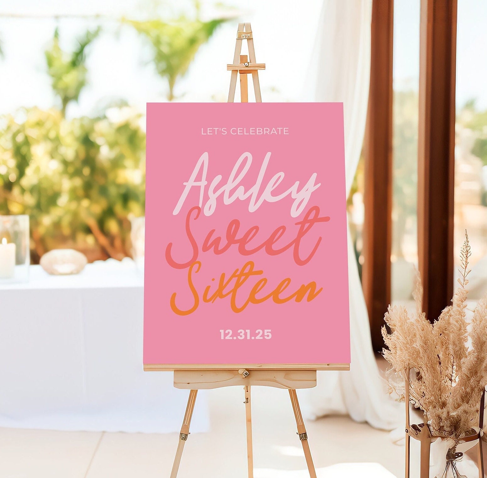 Sweet Sixteen Welcome Sign Modern Pink Sweet 16 Birthday Party Entrance ...