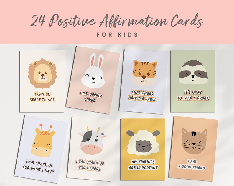 Positive Affirmation Cards for Kids, Cute Animals Printable (PDF) - Etsy