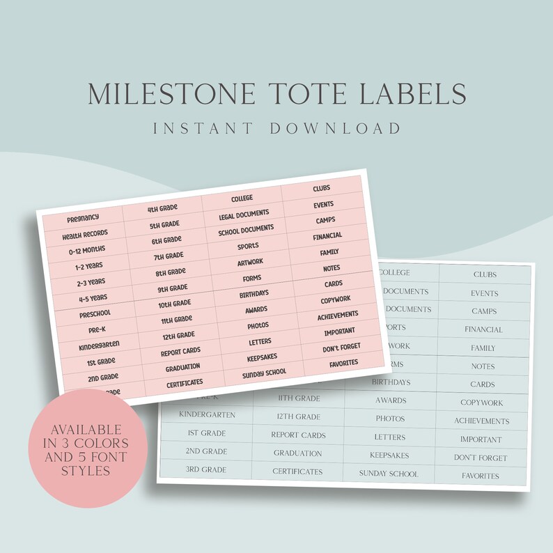 Milestone Tote Labels, Kids Memory Box, Keepsakes Box, File Labels, DIY ...