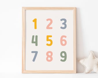 Numbers Classroom Wall Art Calm Colors Printable Educational Poster ...