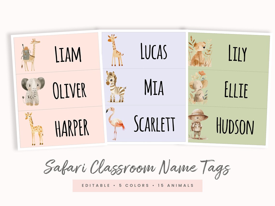 Safari Classroom Name Tags, Editable Elementary School Name Tag ...
