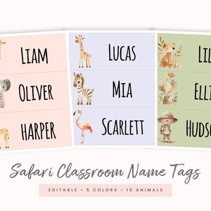 Safari Classroom Name Tags, Editable Elementary School Name Tag ...