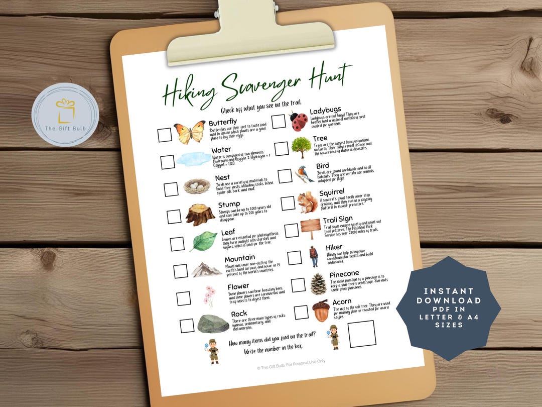 Hiking Scavenger Hunt for Kids | Nature Walk Printable Game With Fun ...